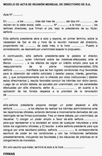 Modelo actas de directorio s.a