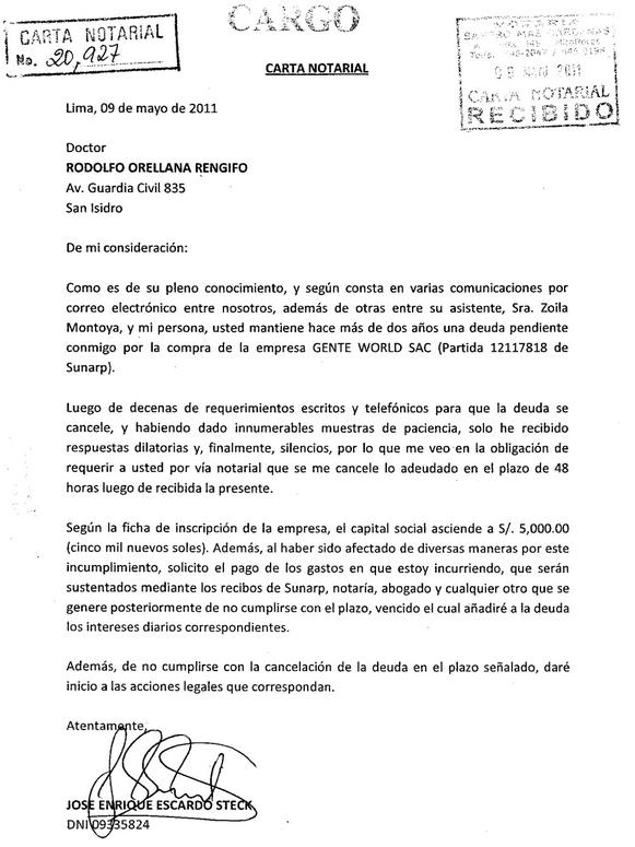 Modelo de carta de requerimiento